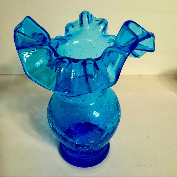 Source Unknown | Accents | Vinatge Vase Blue Crackle Glass Ruffled Rim ...